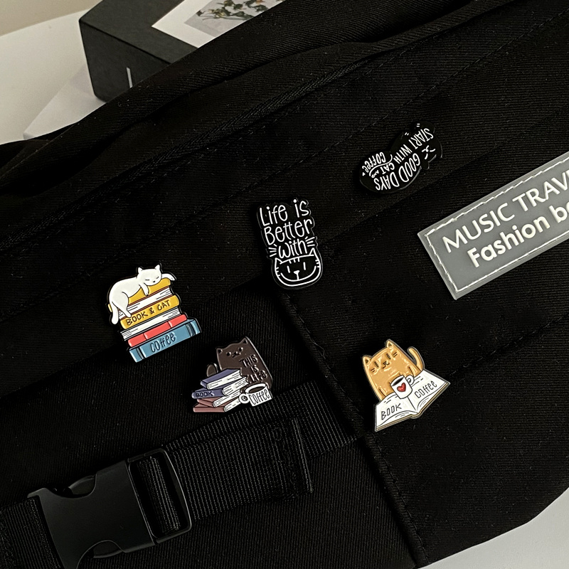 Cat Coffee Letter Brooch Book Cat Badge Backpack Lapel - Temu Australia