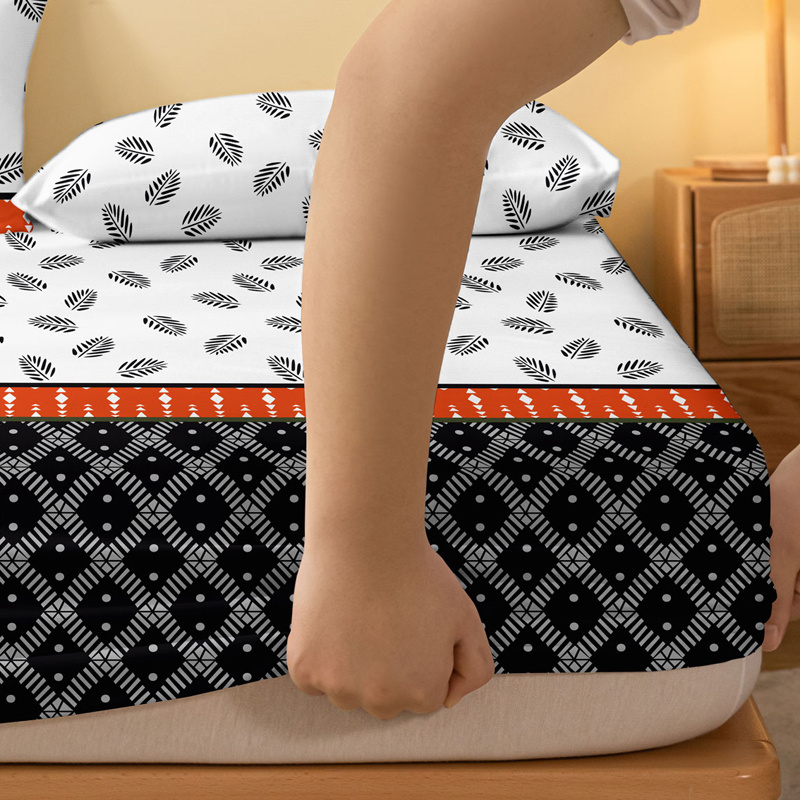 Leaf Pattern Print Brushed Fitted Sheet Soft Comfortable - Temu Australia