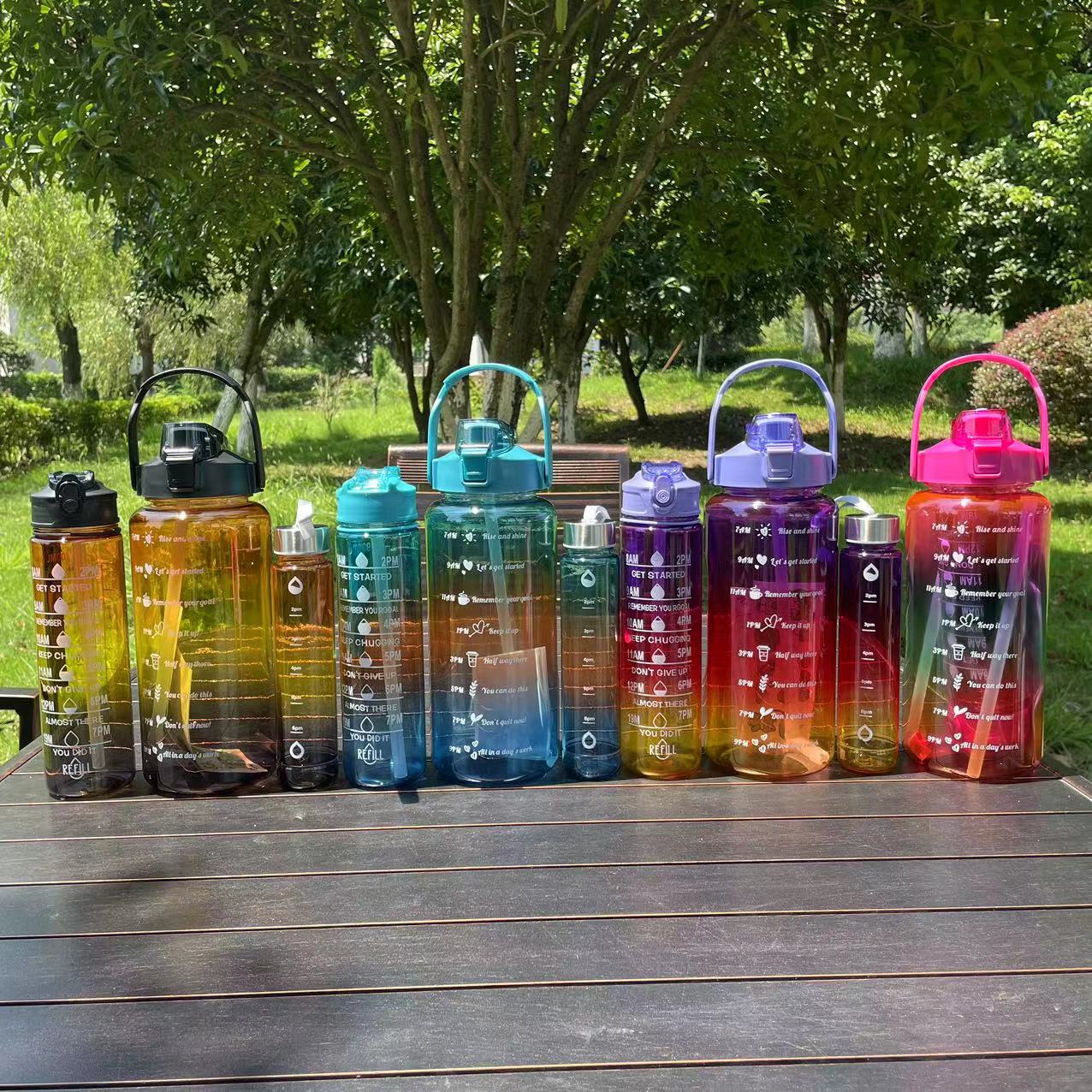 Cool Transparent 3 Color Gradient Motivational Water Bottles - Temu ...