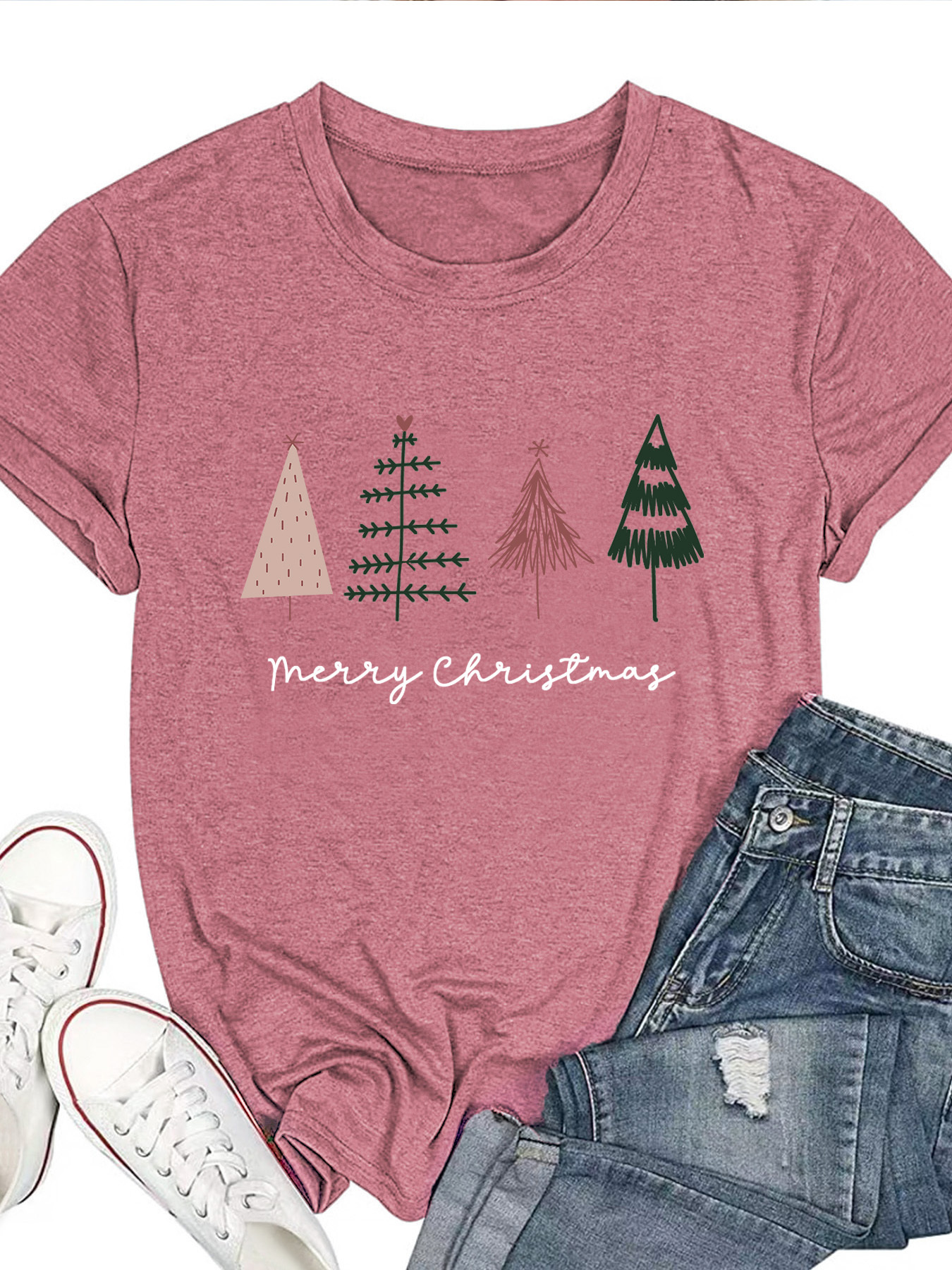 christmas tree print t shirt casual crew neck short sleeve t - {region ...