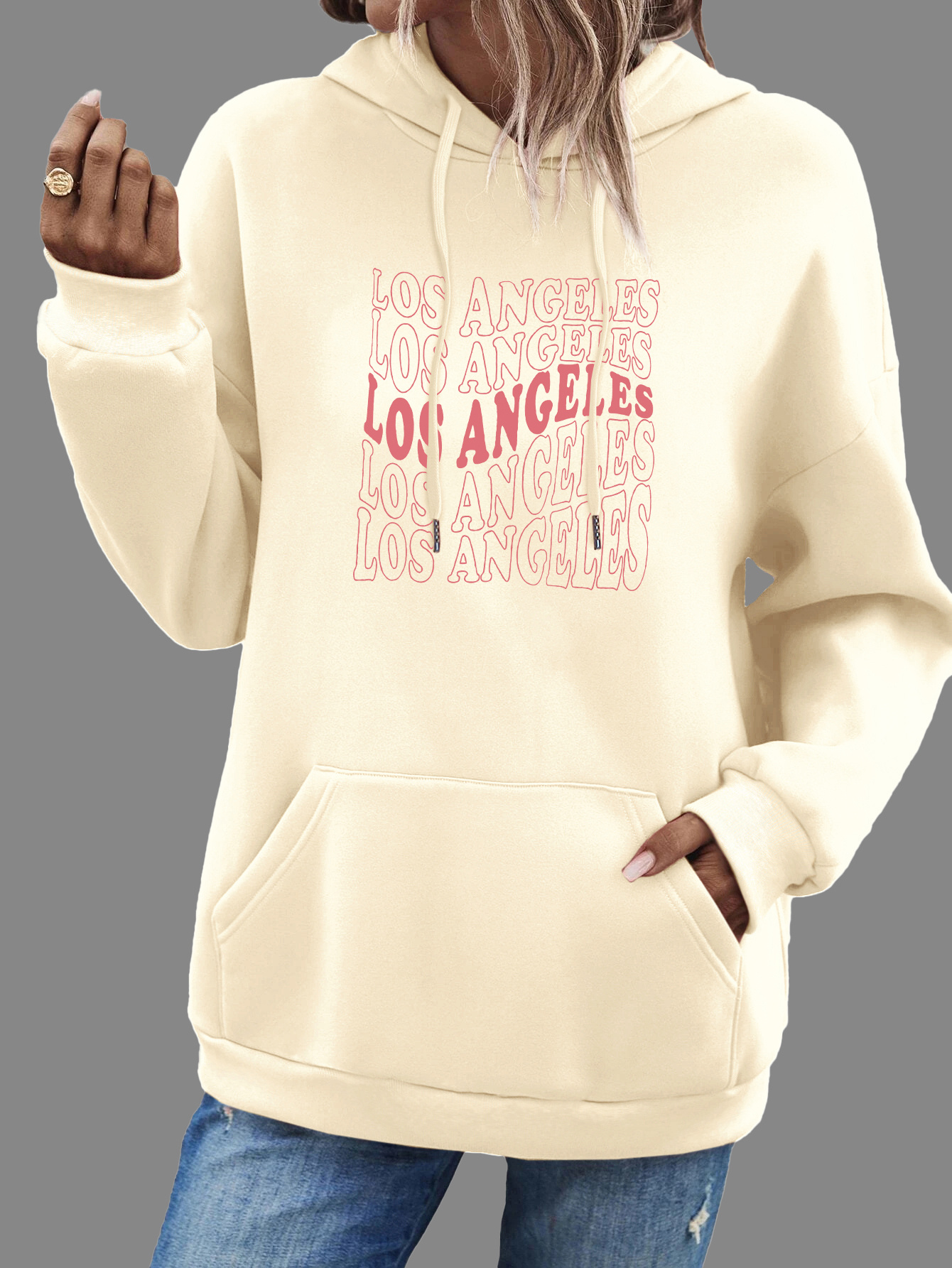 Los Angeles Print Kangaroo Pocket Hoodie Casual Long Sleeve - Temu Canada