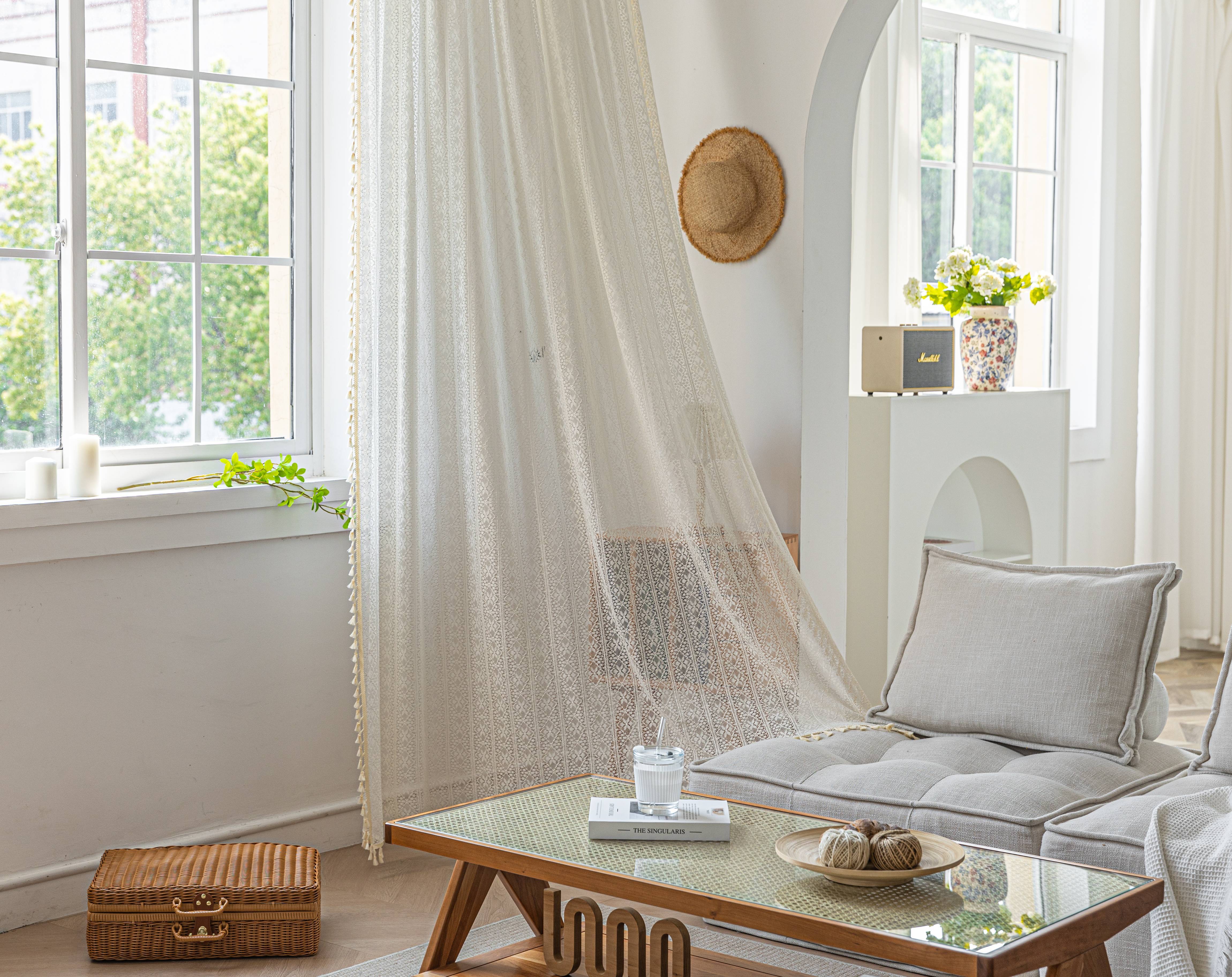 style hollowed curtains lace fringed translucent - {region_name}