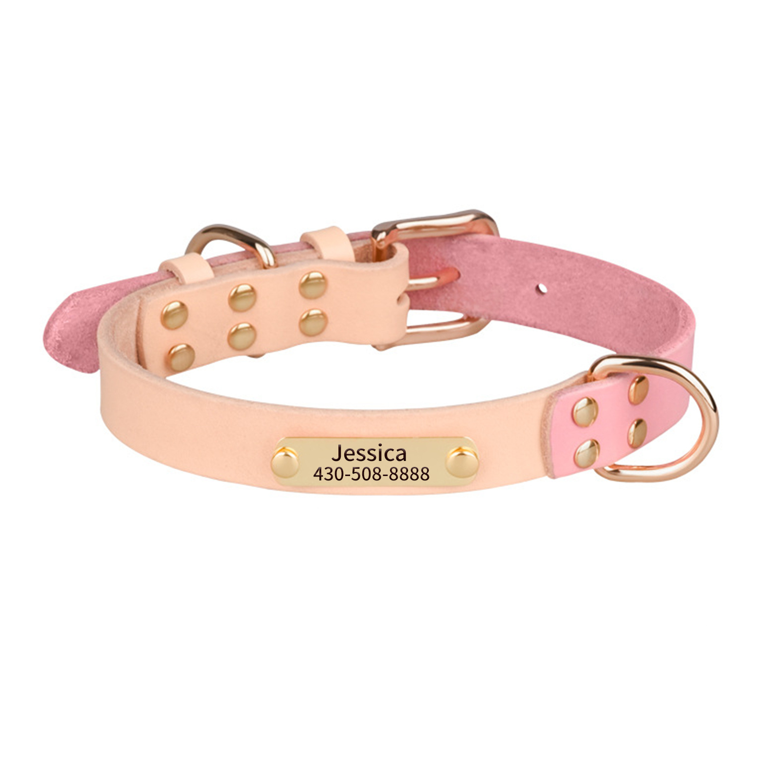 Custom Double Splicing Color Leather Dog Collar Anti lost - Temu