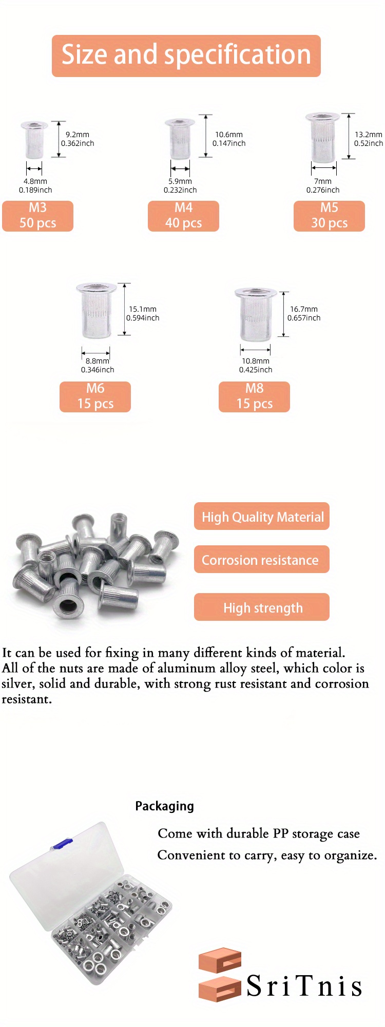 aluminum m4 m5 m6 m8 metric rivet nut assortment kit - Temu New Zealand