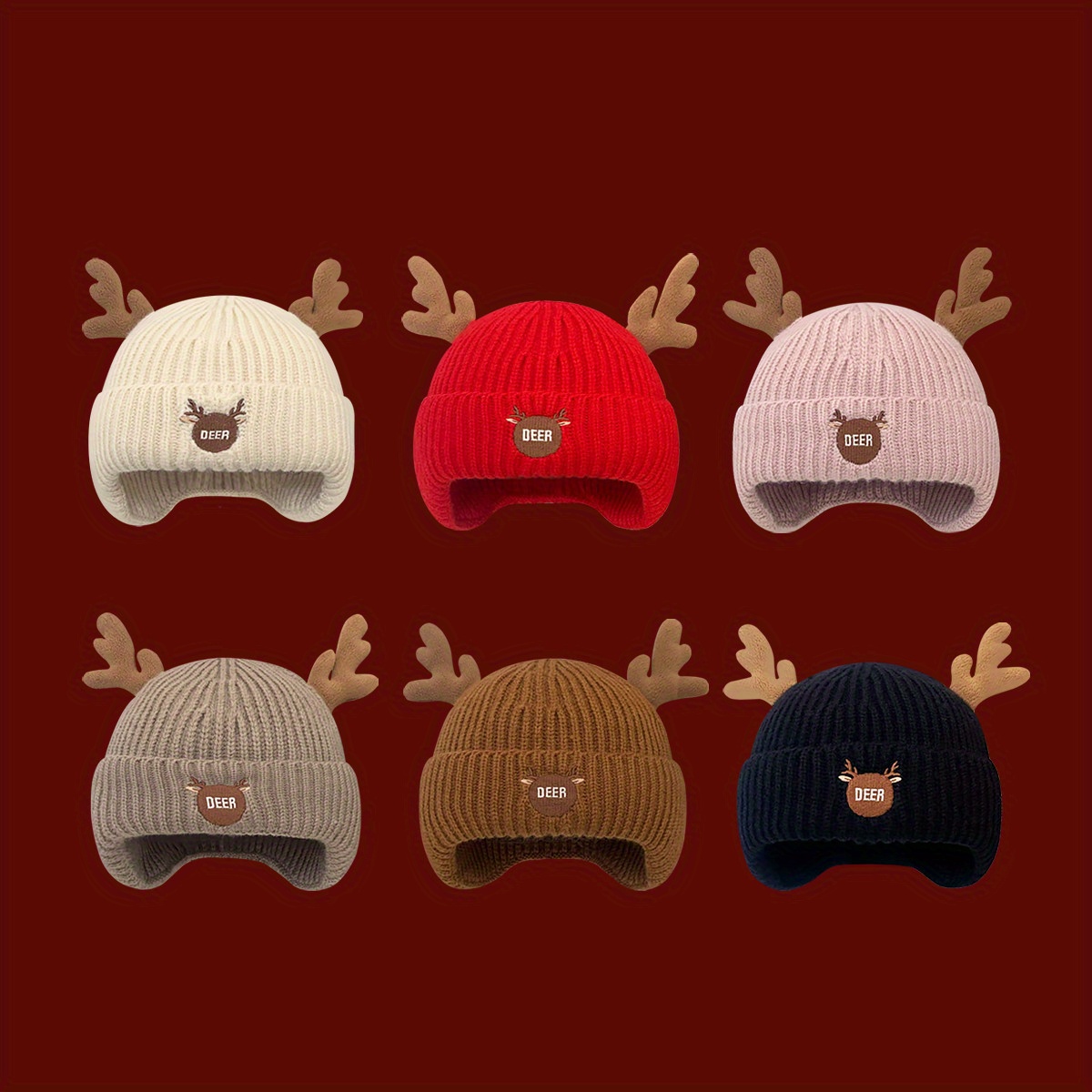 Cute Christmas Beanie Reindeer Antlers Solid Color - Temu Denmark