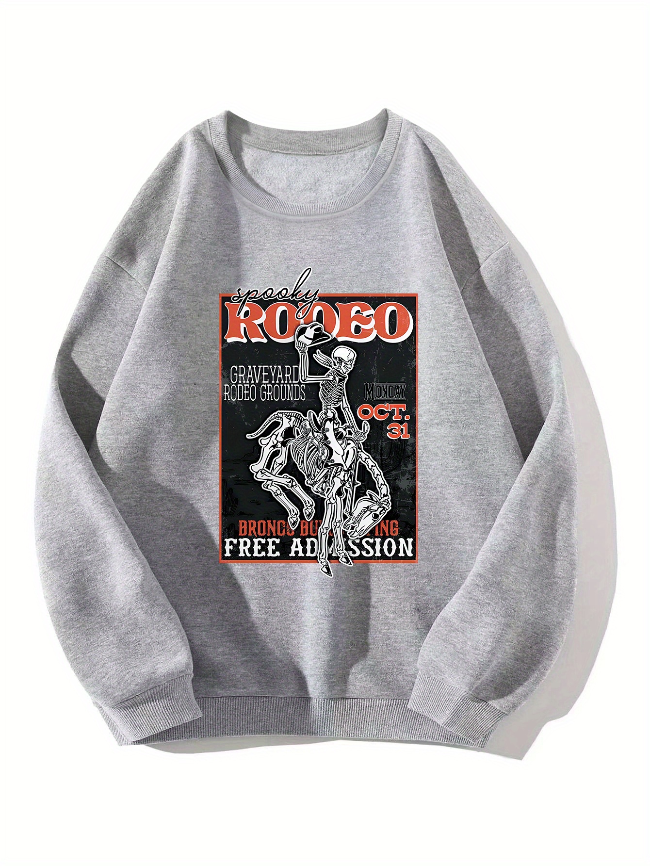 Skull Rodeo Print Sweatshirt Casual Long Sleeve Crew Neck - Temu New ...