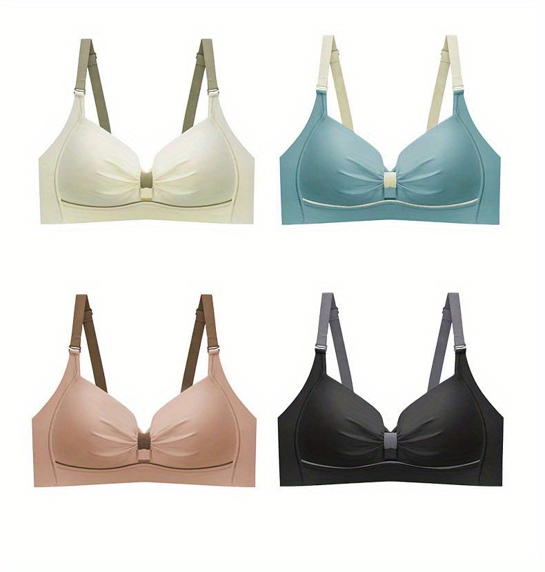 Colorblock Wireless Bra Comfy Breathable Push Intimates Bra - Temu
