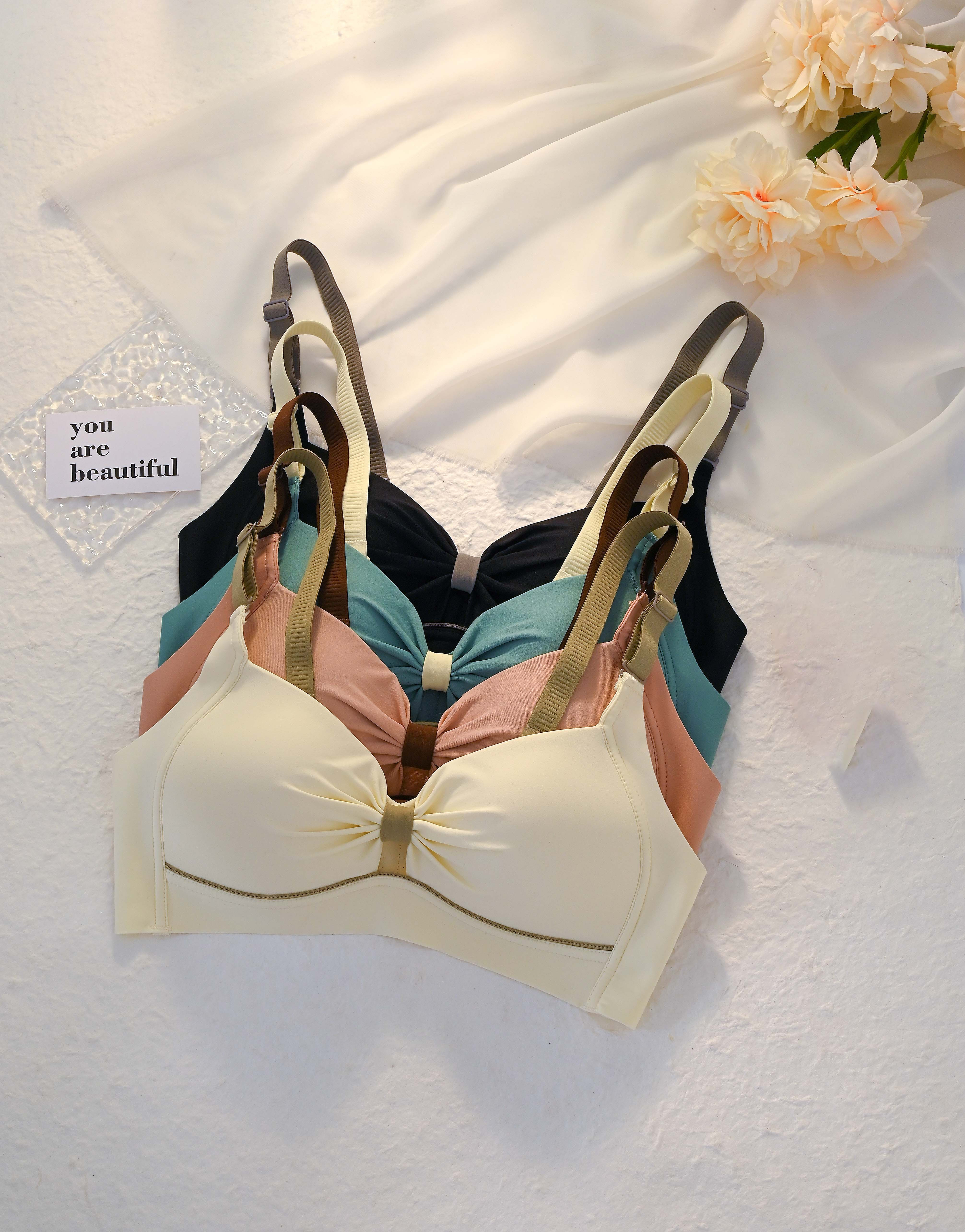 Colorblock Wireless Bra Comfy Breathable Push Intimates Bra - Temu