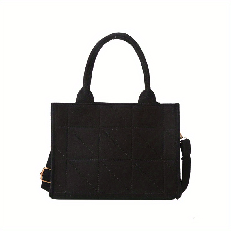 Niche Felt Shoulder Bag Solid Color Top Handle - Temu Australia