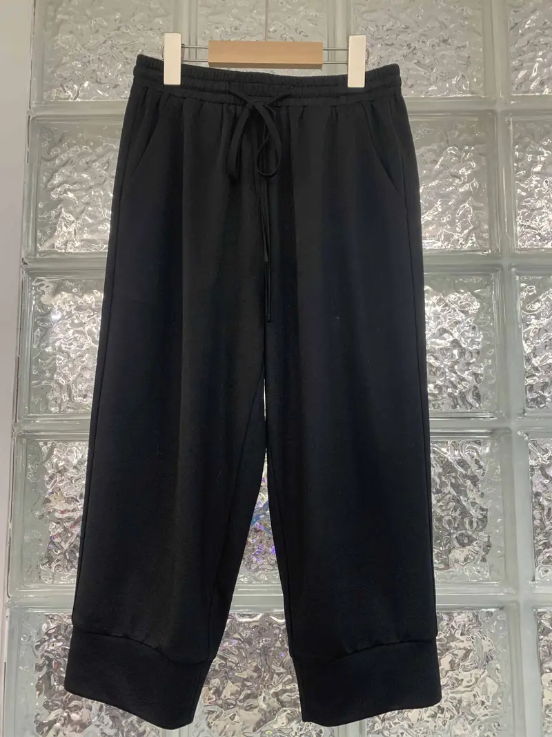 Solid Drawstring Waist Cropped Pants Casual Slant Pocket Temu
