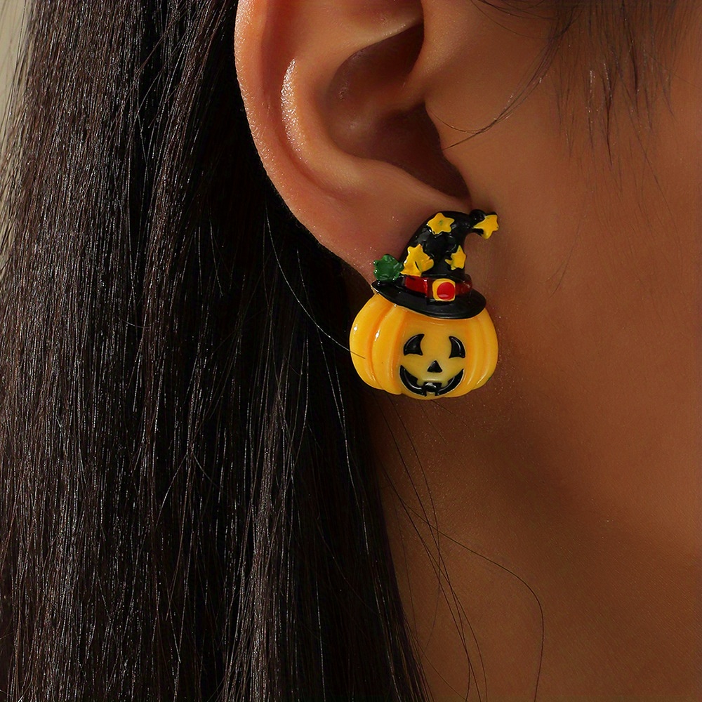 Funny Resin Ghost Pumpkin Stud Earrings Men Halloween - Temu Canada