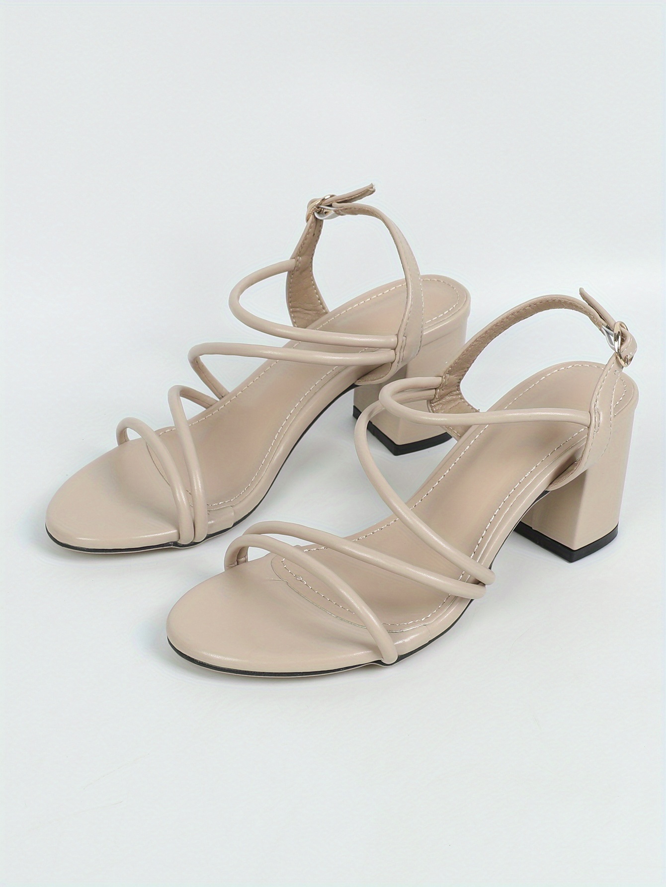 Women's Chunky Heeled Sandals Solid Color Open Toe - Temu New Zealand