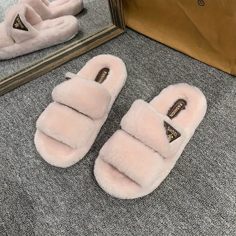 Fluffy Furry Two Band Slippers Comfy Open Toe Solid Color Temu Australia
