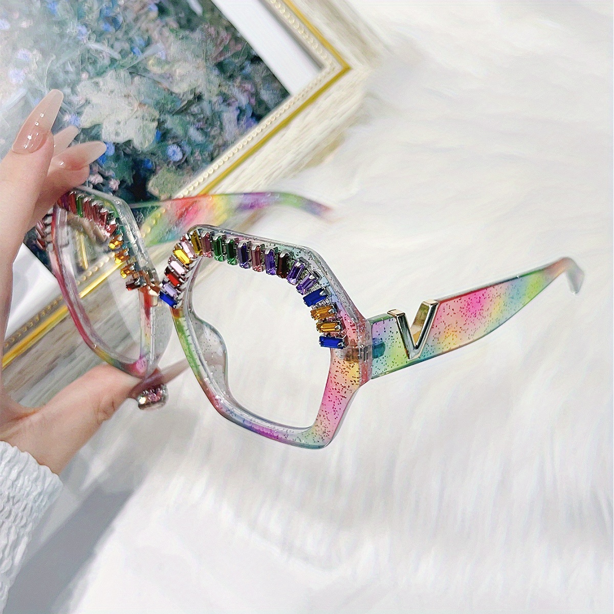 Large Polygon Rainbow Lens Glasses Computer - Temu Canada