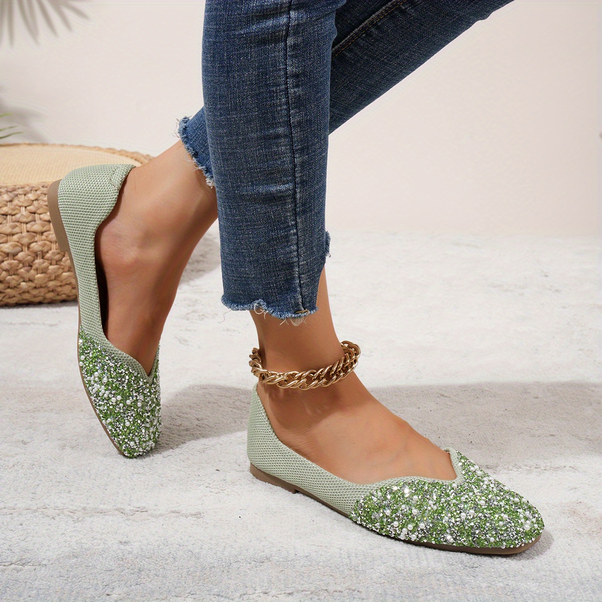 Women's Decor Flat Shoes Elegant Square Toe Dress - Temu Portugal