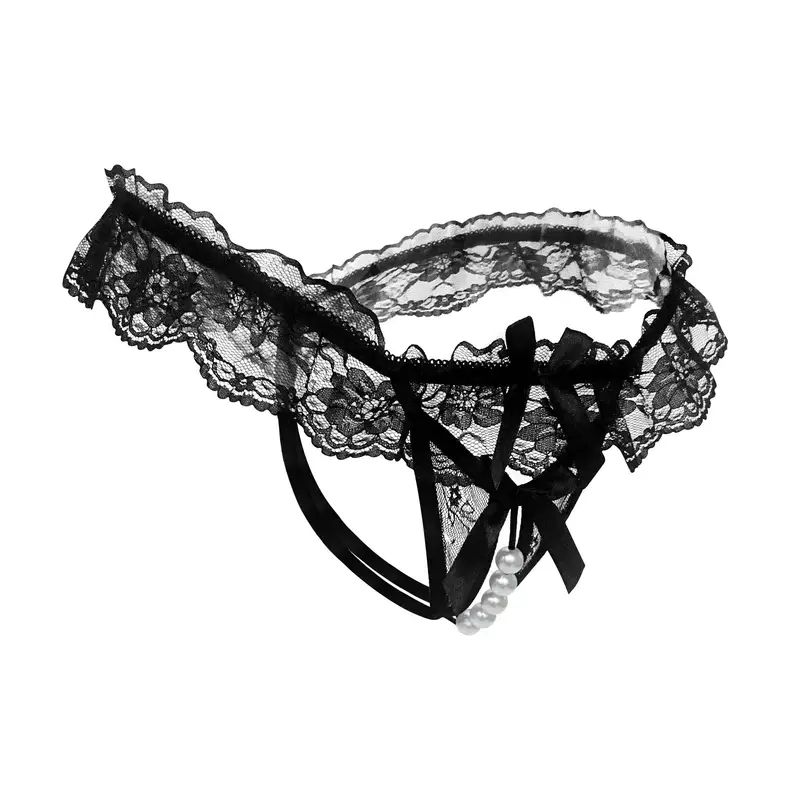 Floral Lace Mesh Thongs Hollow Out Open Crotch Faux Pearl Temu