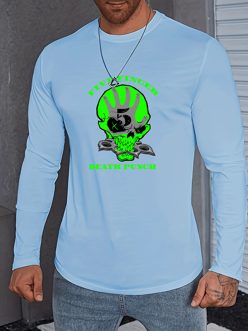 3d Bright Green Skull Print Men's Graphic Design Crew Neck - Temu