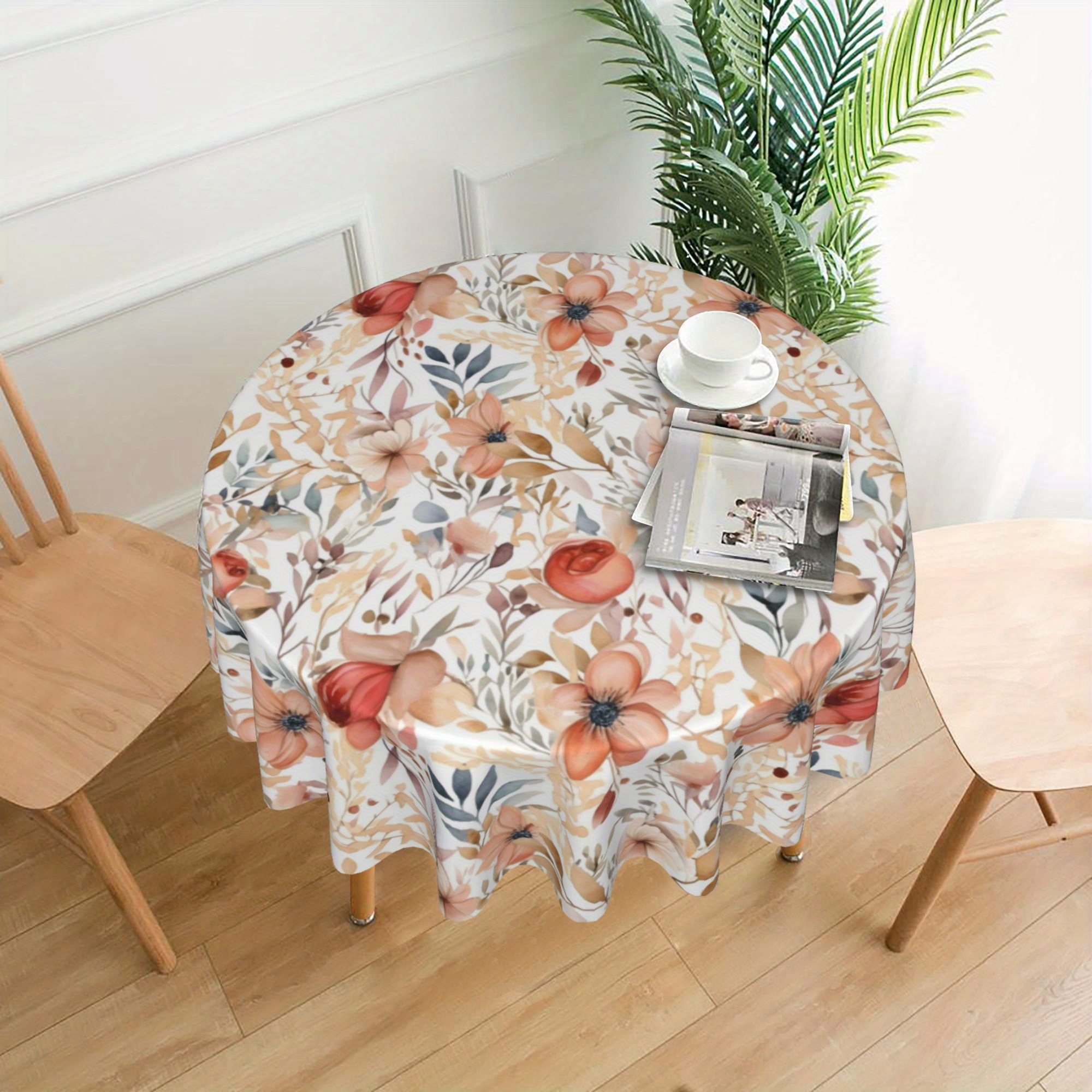 Fall Leaves Tablecloth Round Orange Autumn Flower Leaf - Temu