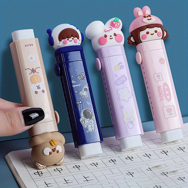 1pc cute cartoon push pull design eraser pencil eraser replaceable ...