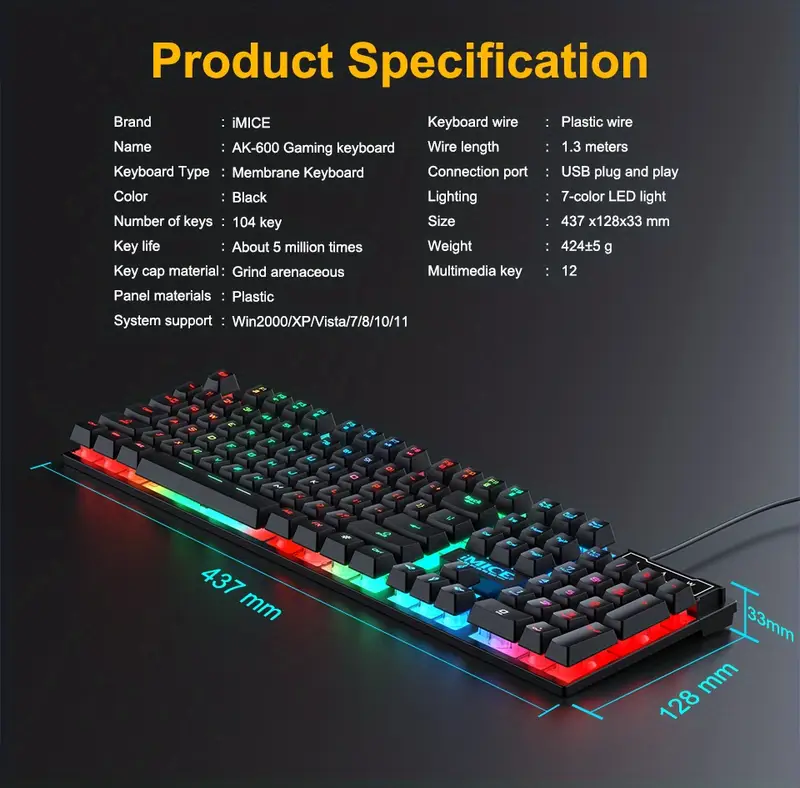 게임용 키보드 Rgb 백라이트 104 고무 키캡이 있는 유선 게이머 키보드 Pc 노트북용 인체공학적 Usb 키보드 장난감