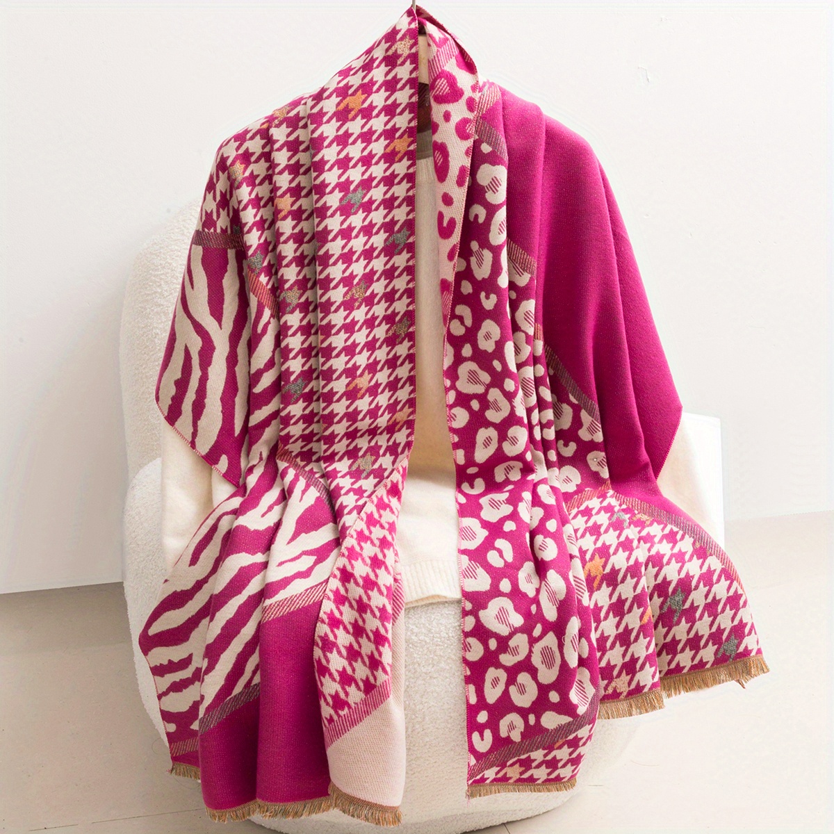 Large Cashmere Fringe Scarf Boho Zebra Leopard - Temu New Zealand