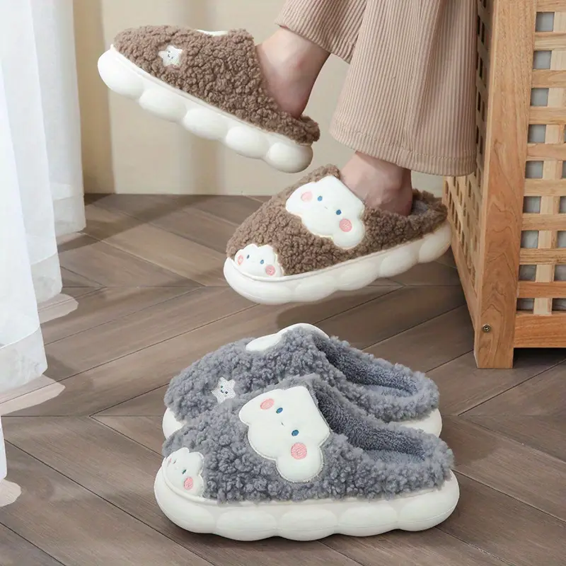 Cute Cloud Pattern Fuzzy House Slippers Closed Toe Super Temu United
