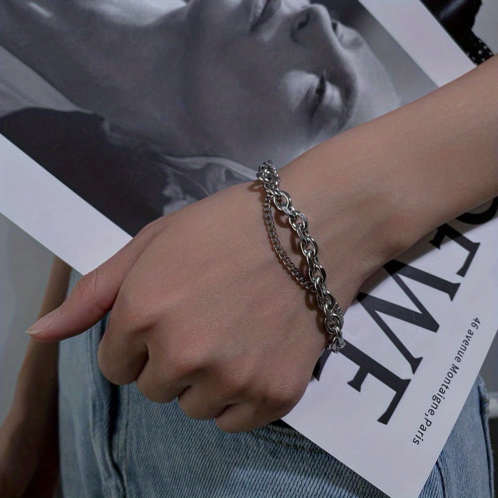 1pc Pulsera Cadena Cubana Acero Titanio Colorfast Accesorios - Temu Mexico