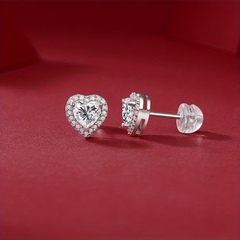 S925 Moissanite Heart Shaped Stud Earrings Men Couple Ear - Temu