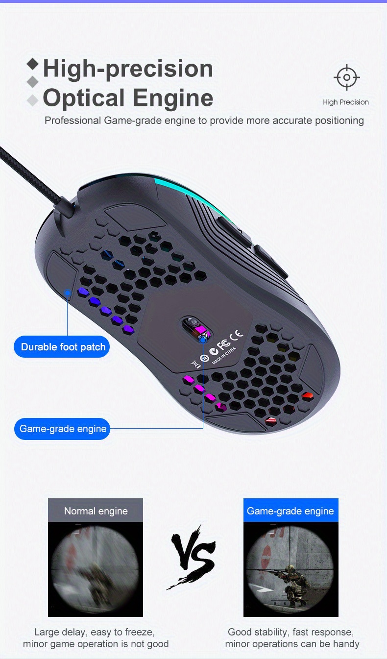Langallinen kaapeli pelaaminen 7 hengittävä LED-taustavalo optinen ...