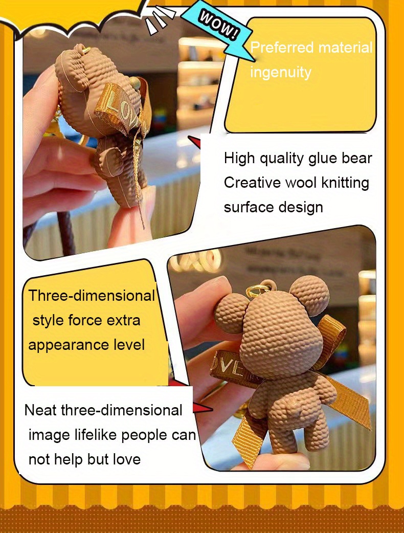 Bow Wool Bear Keychain Pendant Ball Braided Rope Key - Temu Canada