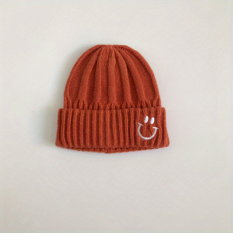 Simple Boys Girls Baby Winter Knitted Hat Smile Face Autumn - Temu ...
