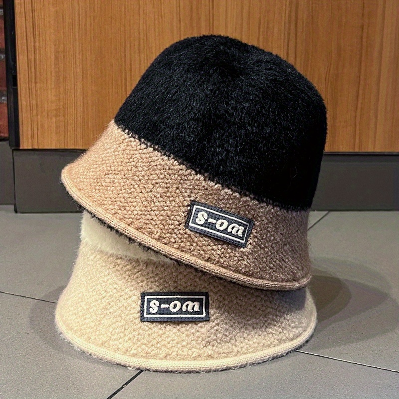 Vintage Label Patch Bucket Hat Trendy Color Block Knitted - Temu ...