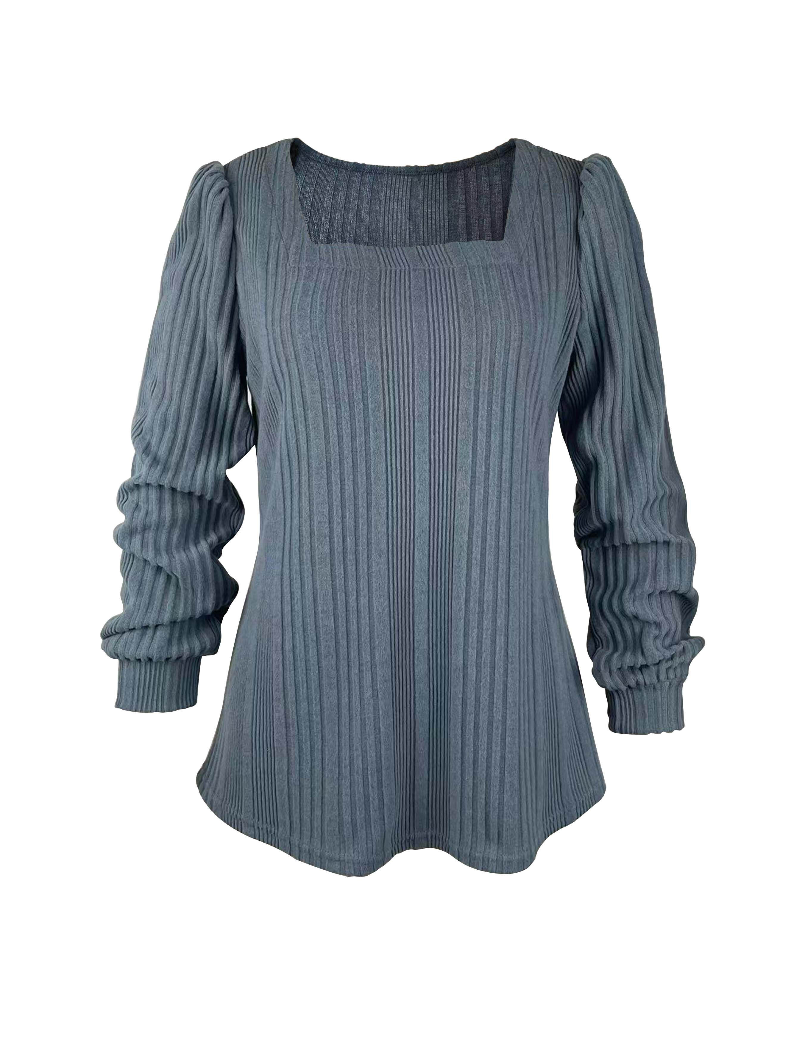 solid ribbed square neck tunics elegant long sleeve - Temu Norway