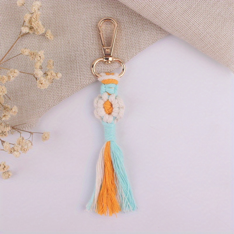 Crochet Flower Tassel Keychain Cute Macrame Key Chain Ring - Temu Canada