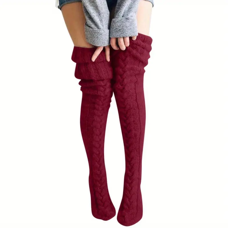 Knitted Thigh High Socks Warm Knee Socks Womens Stockings Temu