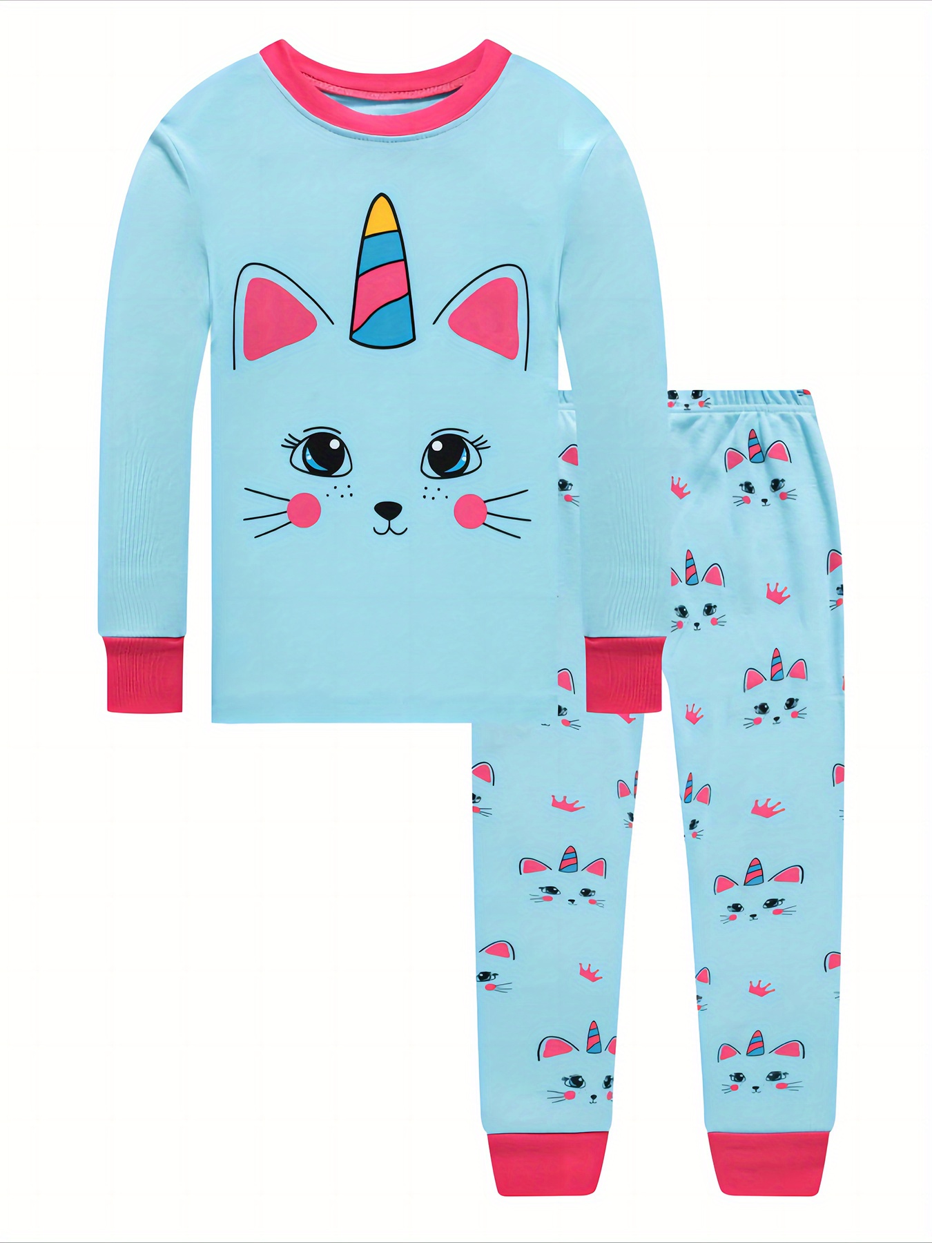 Toddler Girls Pajama Sets Cartoon Kitty Pattern Round Neck - Temu ...
