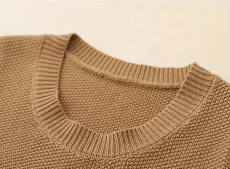 Solid Crew Neck Knitted Vest Casual Sleeveless Loose Sweater Temu Canada