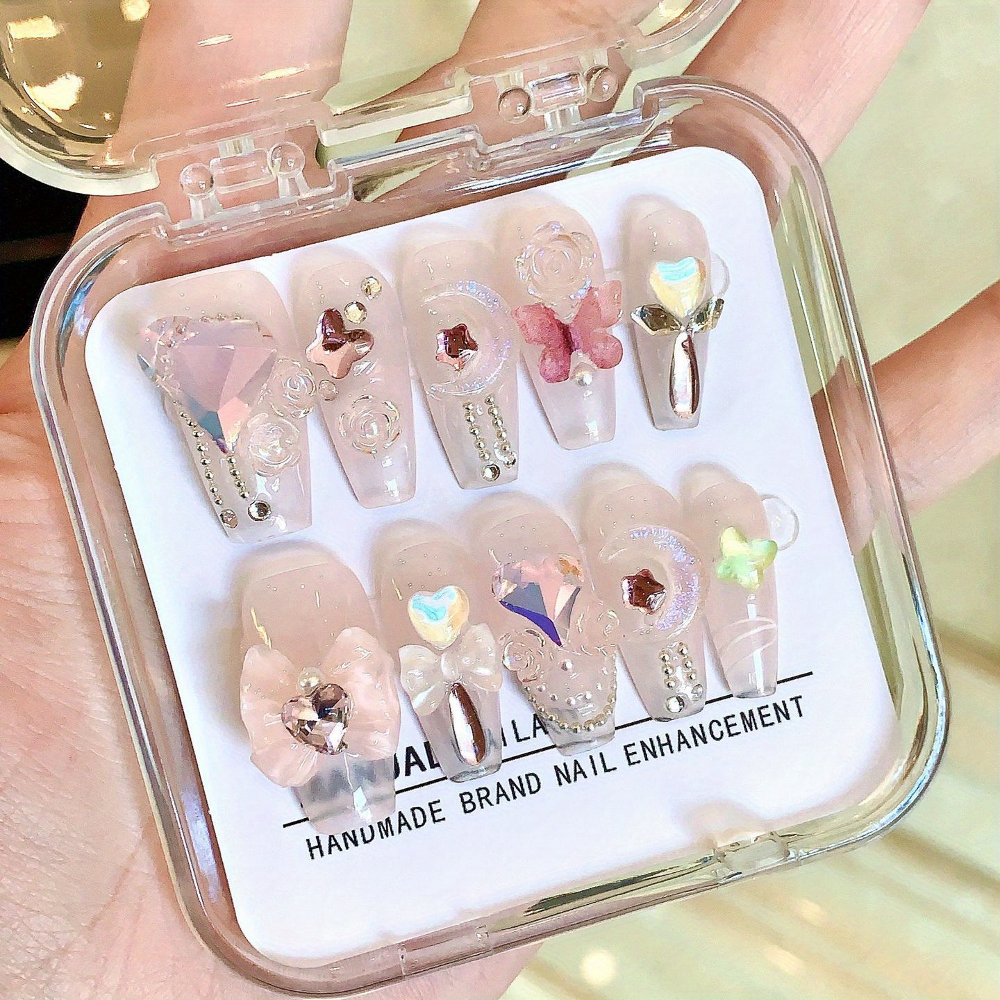 Handmade Press On Nails Ice Transparent Nails With Heart Star ...