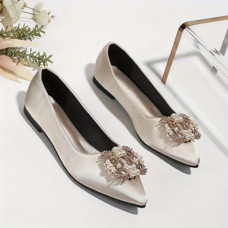 Women's Pearl Decor Flat Shoes Elegant Point - Temu Canada