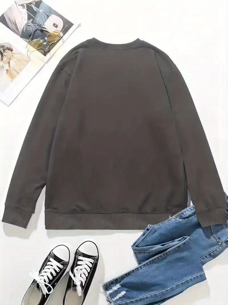 Coffee Letter Print Sweatshirt Casual Long Sleeve Crew Neck Temu