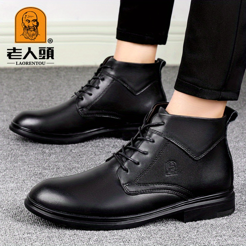 Solid Leather Boots Laorentou Men's High Top Lace Durable - Temu Canada