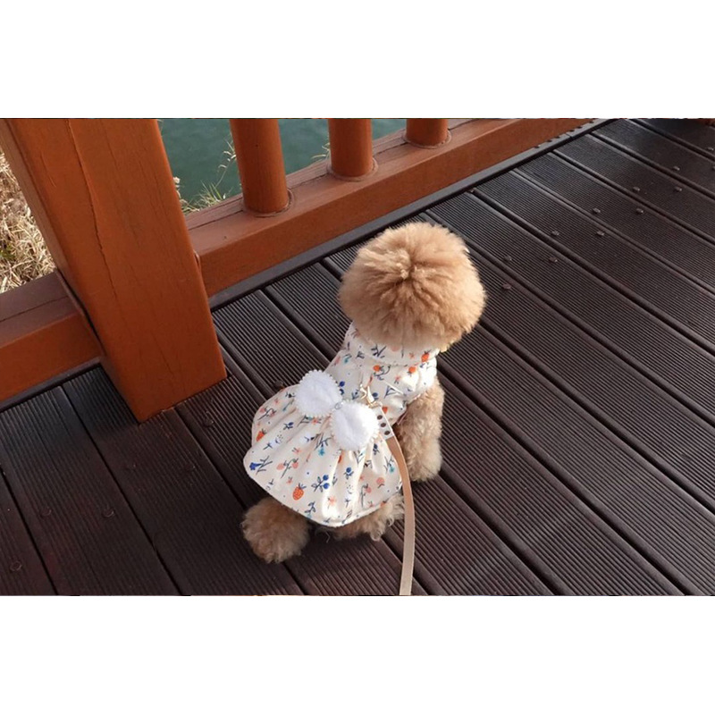 1枚【可愛い】ペット冬服 犬用ドレス チラシ模様 蝶結び 暖かい 柔らかい 洋服 お姫様 秋冬 防寒保温 日常着 部屋着 散歩服 小型品種用