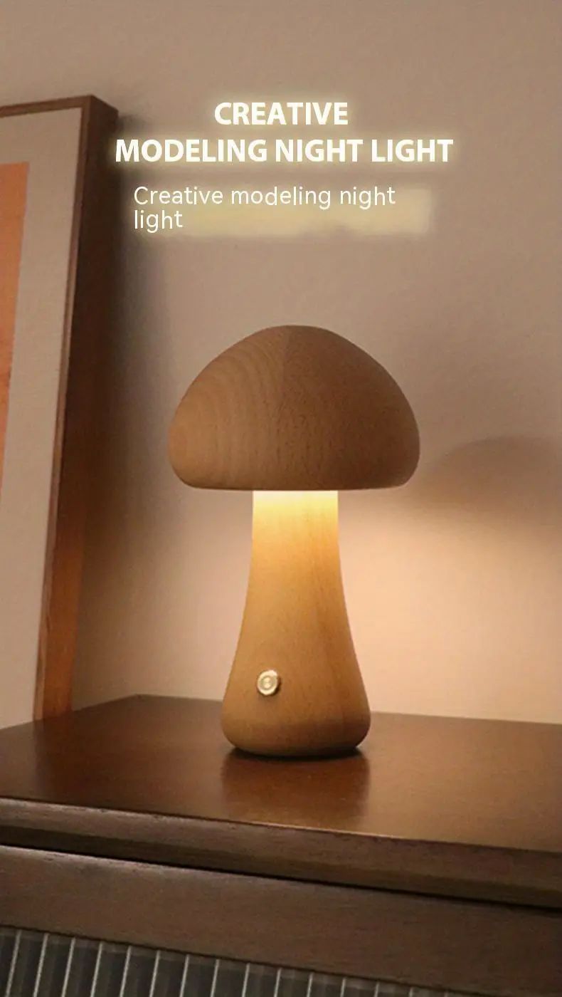 Unique Wooden Creative Desktop Mushroom Table Lamp dimmable - Temu