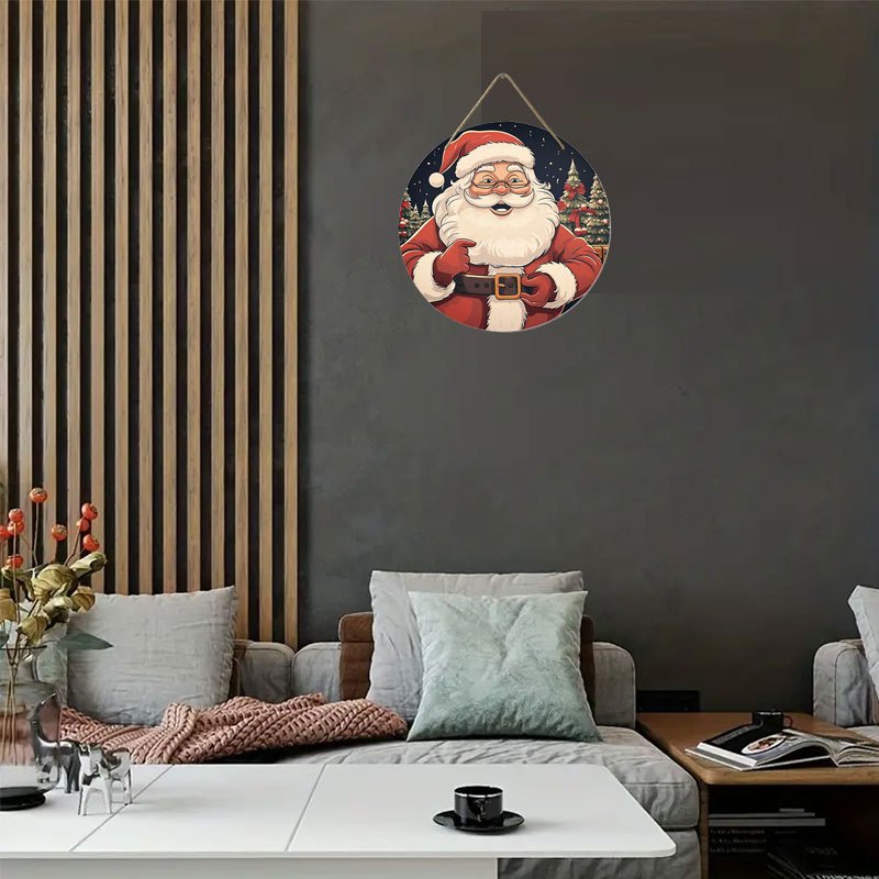 Christmas Round Santa Claus Wall Decor Wooden Sign Christmas - Temu Canada