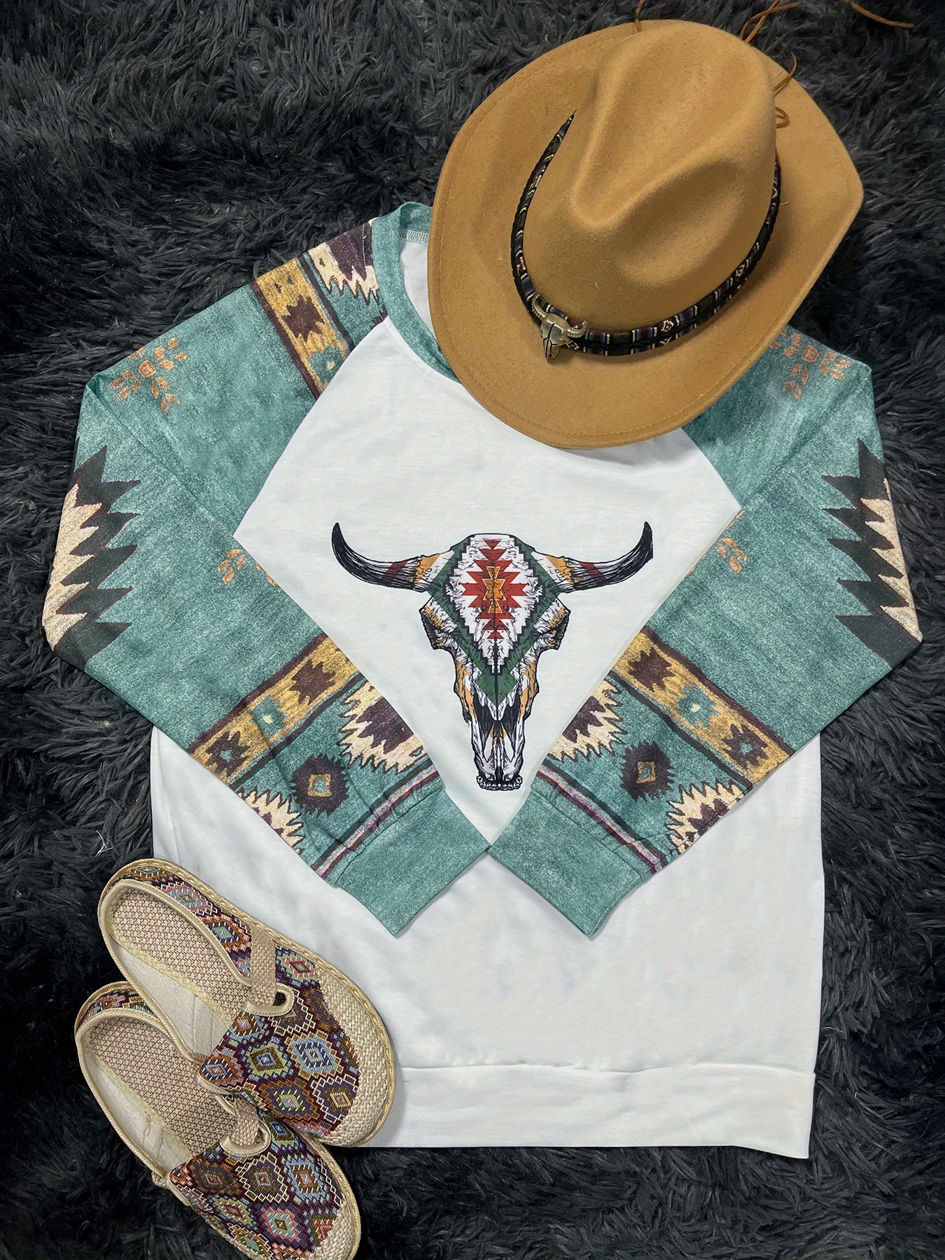 Western Print Sweatshirt Casual Long Sleeve - Temu Australia