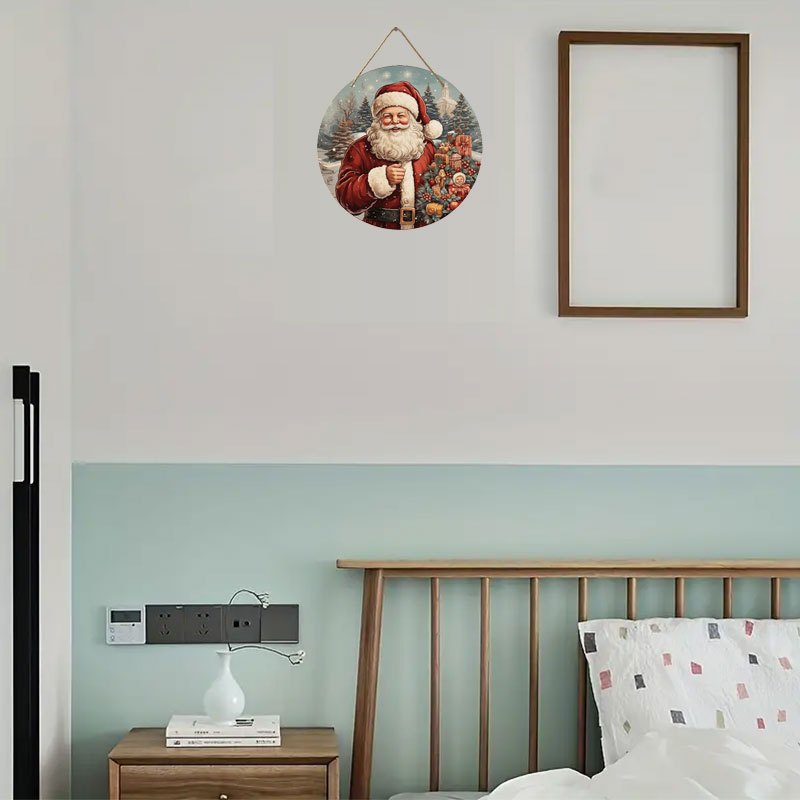 Santa Claus Round Wooden Plaque Christmas Decoration - Temu Ireland