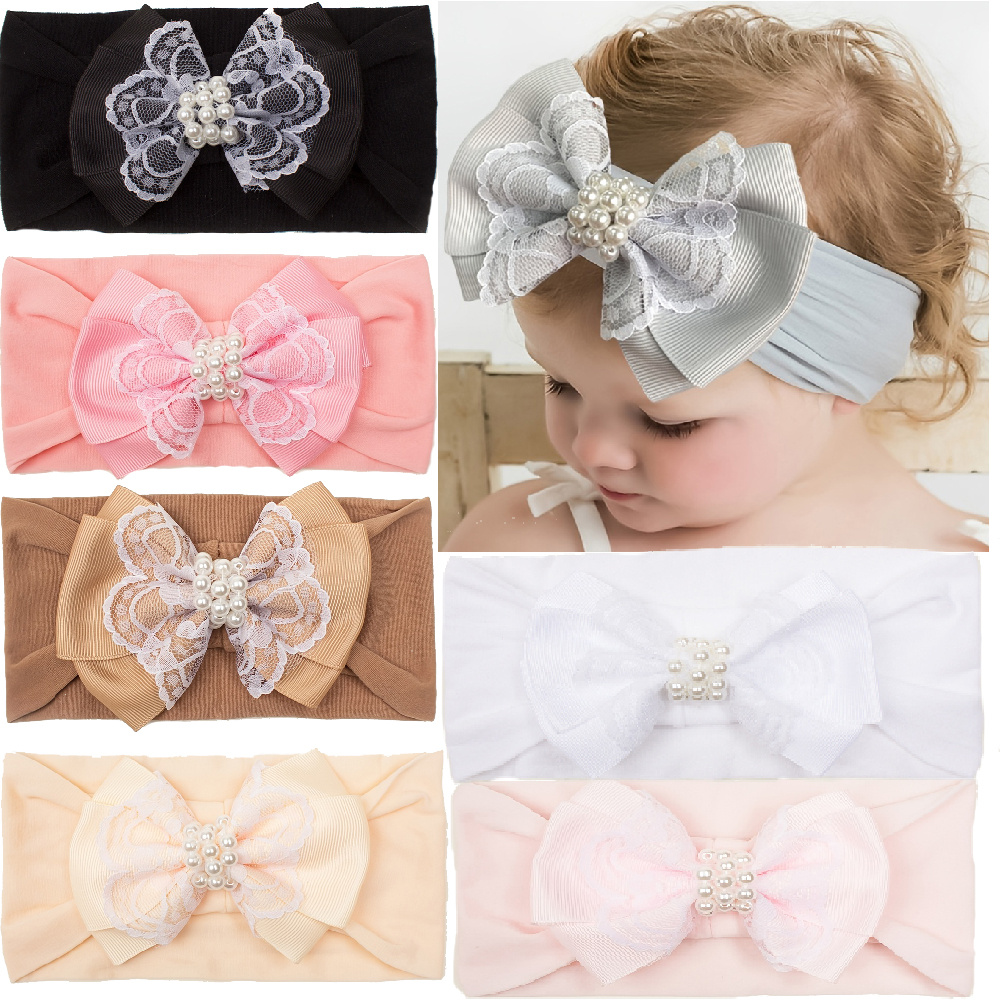 baby girls cute headband pearl lace bow hairband - Temu Portugal