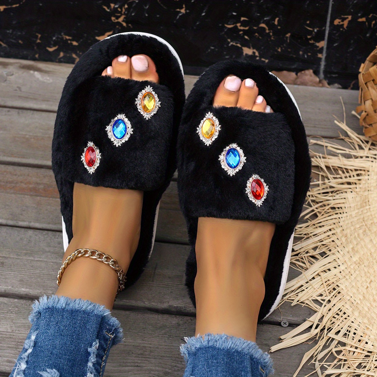 Decor Fuzzy Platform Slippers Open Toe Plush Soft - Temu Philippines