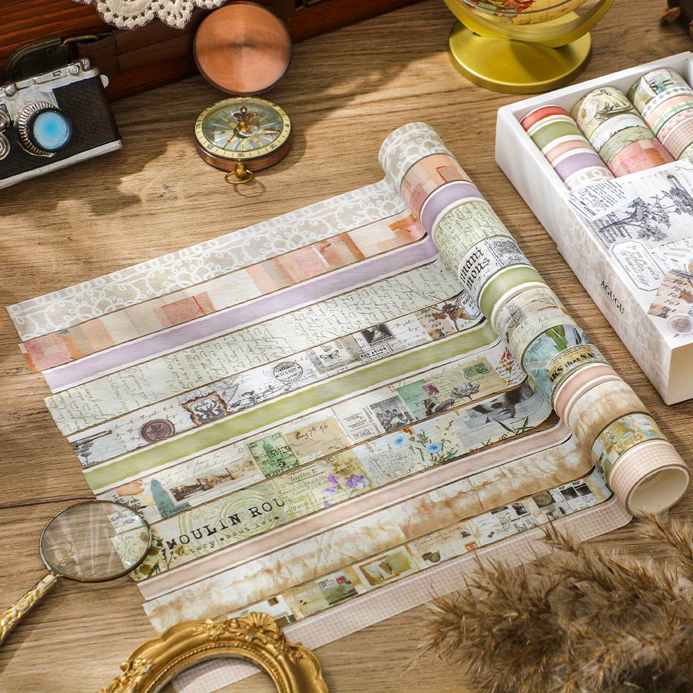 retro aesthetic washi tape set vintage decorative craft tape - Temu