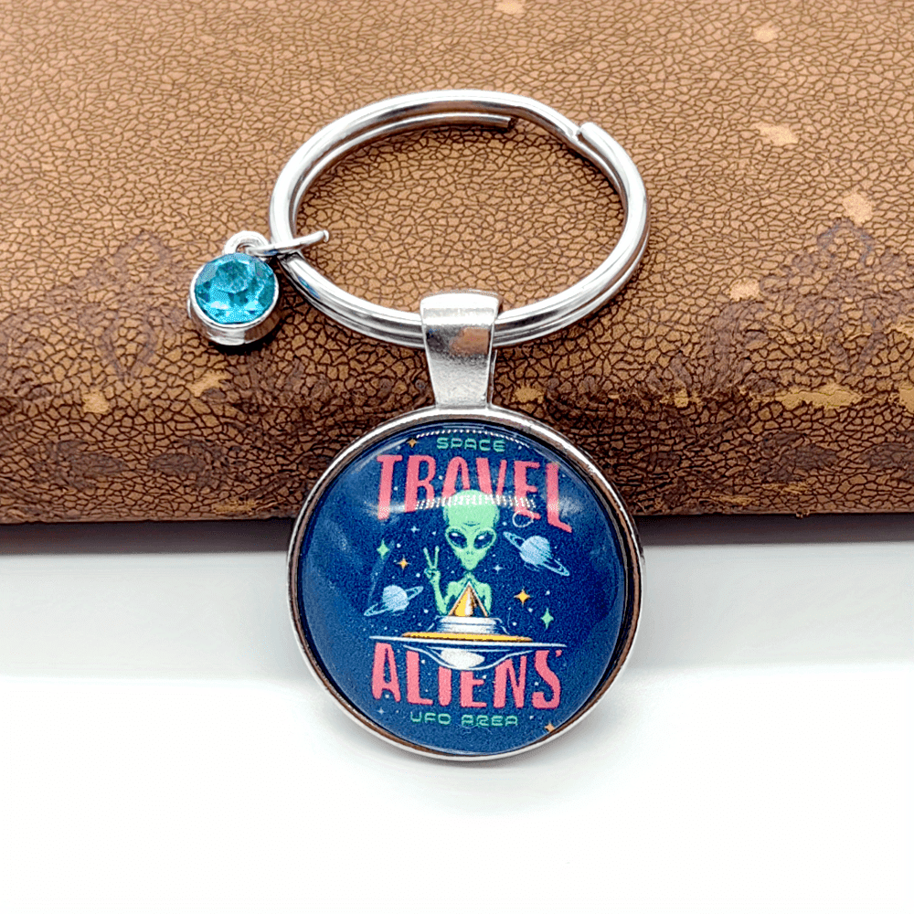 1pc Space Music Travel Aliens Charm Keychain For Men Blue Birthstone ...